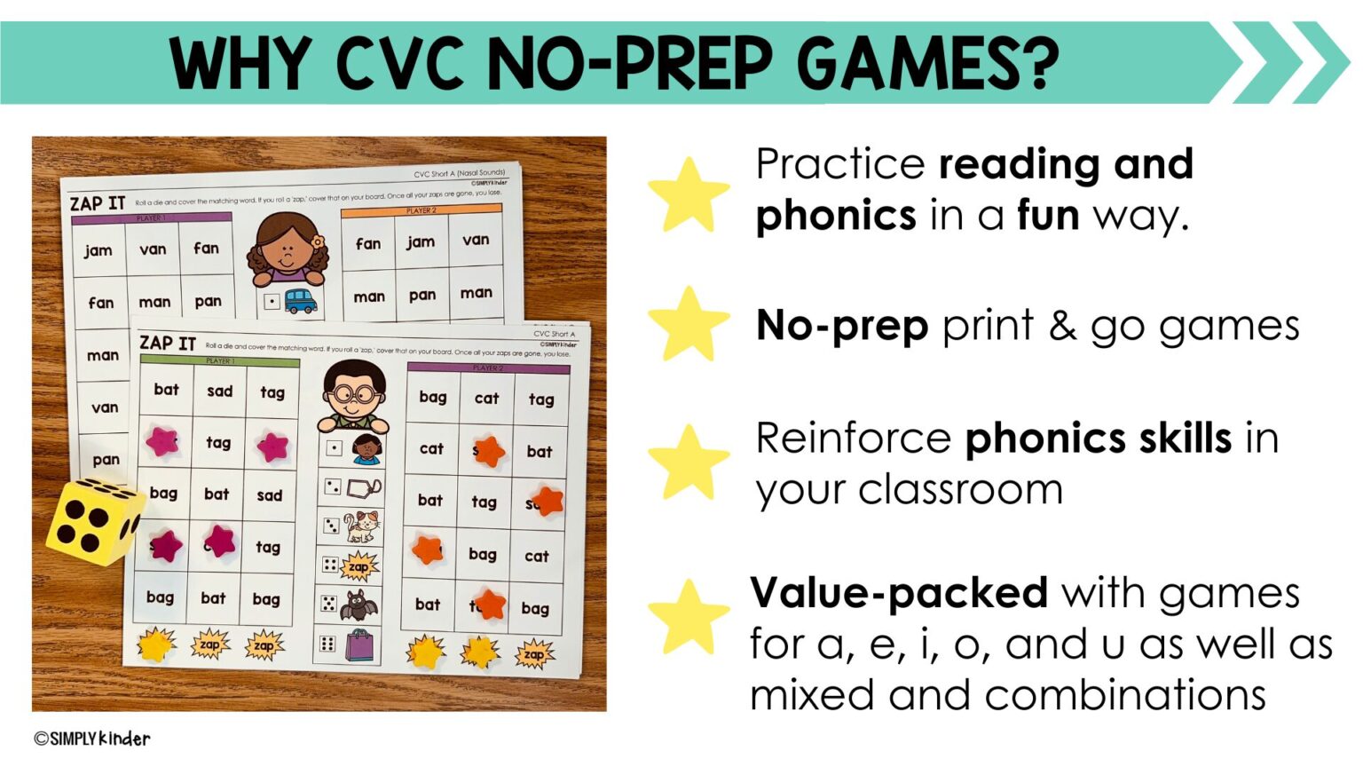 CVC Words Games No-Prep Zap It - Simply Kinder
