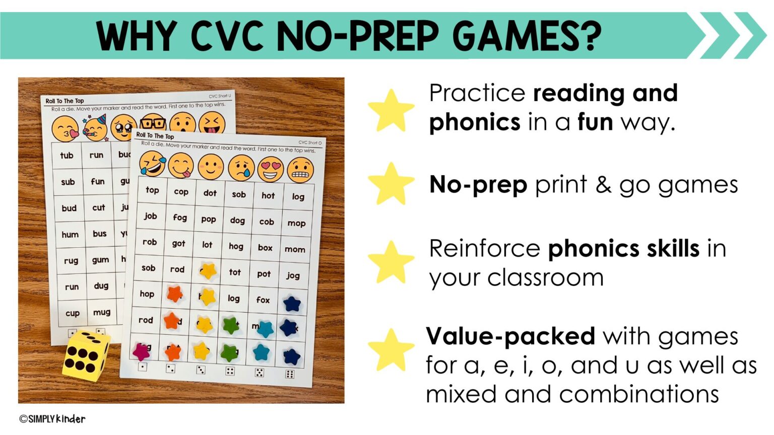 CVC Words Games No-Prep Roll To The Top - Simply Kinder