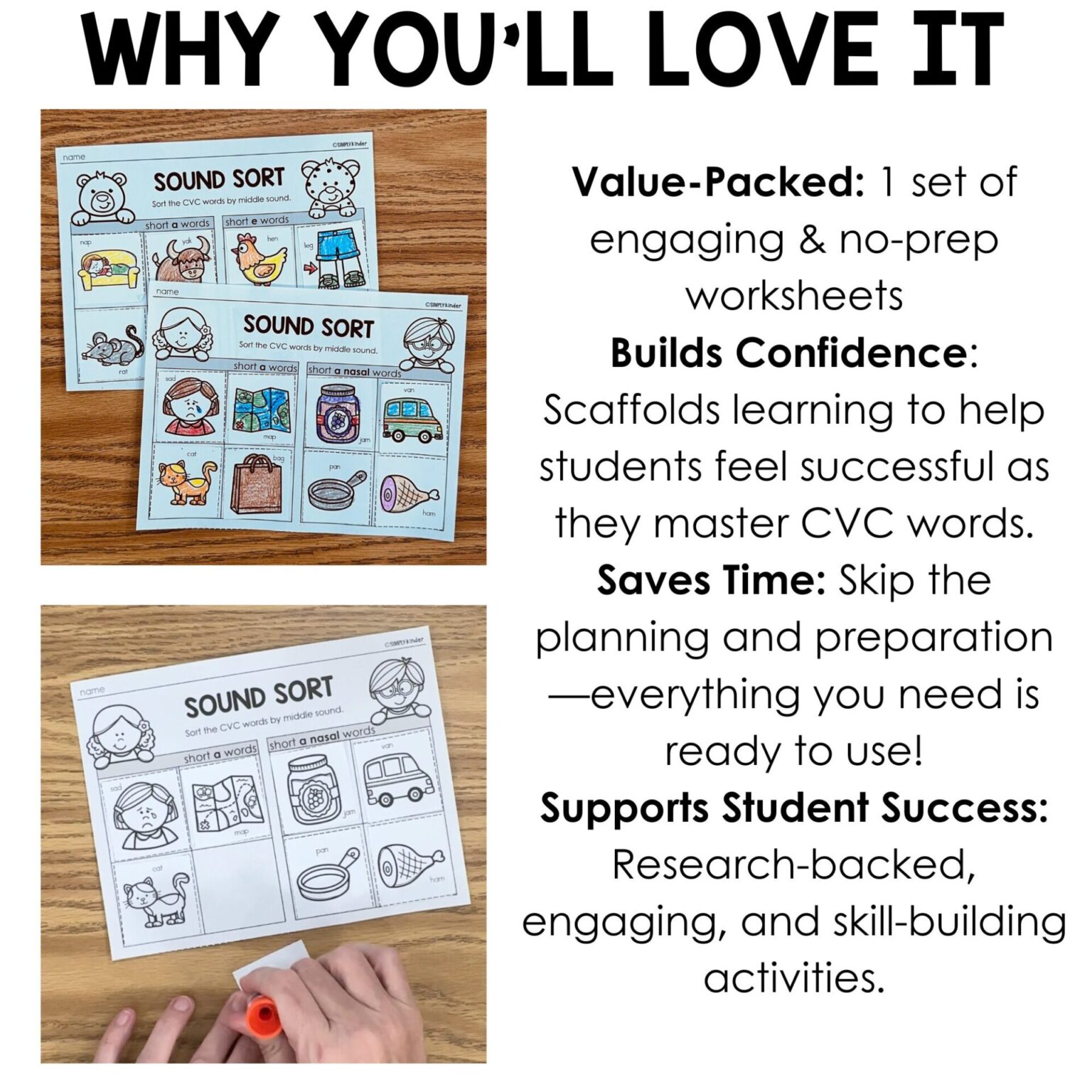 CVC Words Sound Sort Worksheets Kindergarten, Morning Work, Centers ...