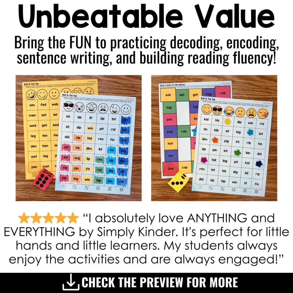 CVC Words Games No-Prep, CVC Word Practice Phonics Games for ...