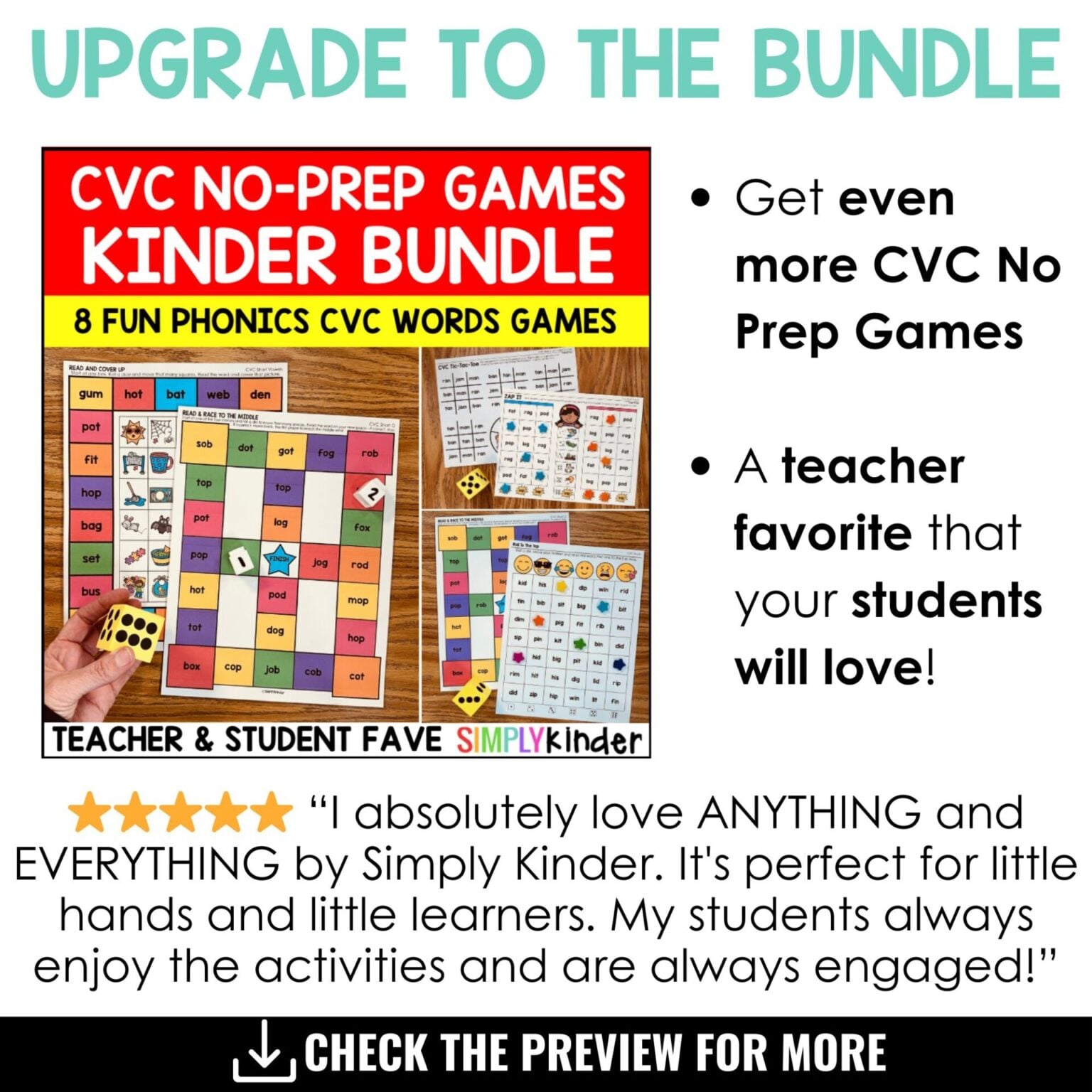 CVC Words Games No-Prep Race To The Middle - Simply Kinder