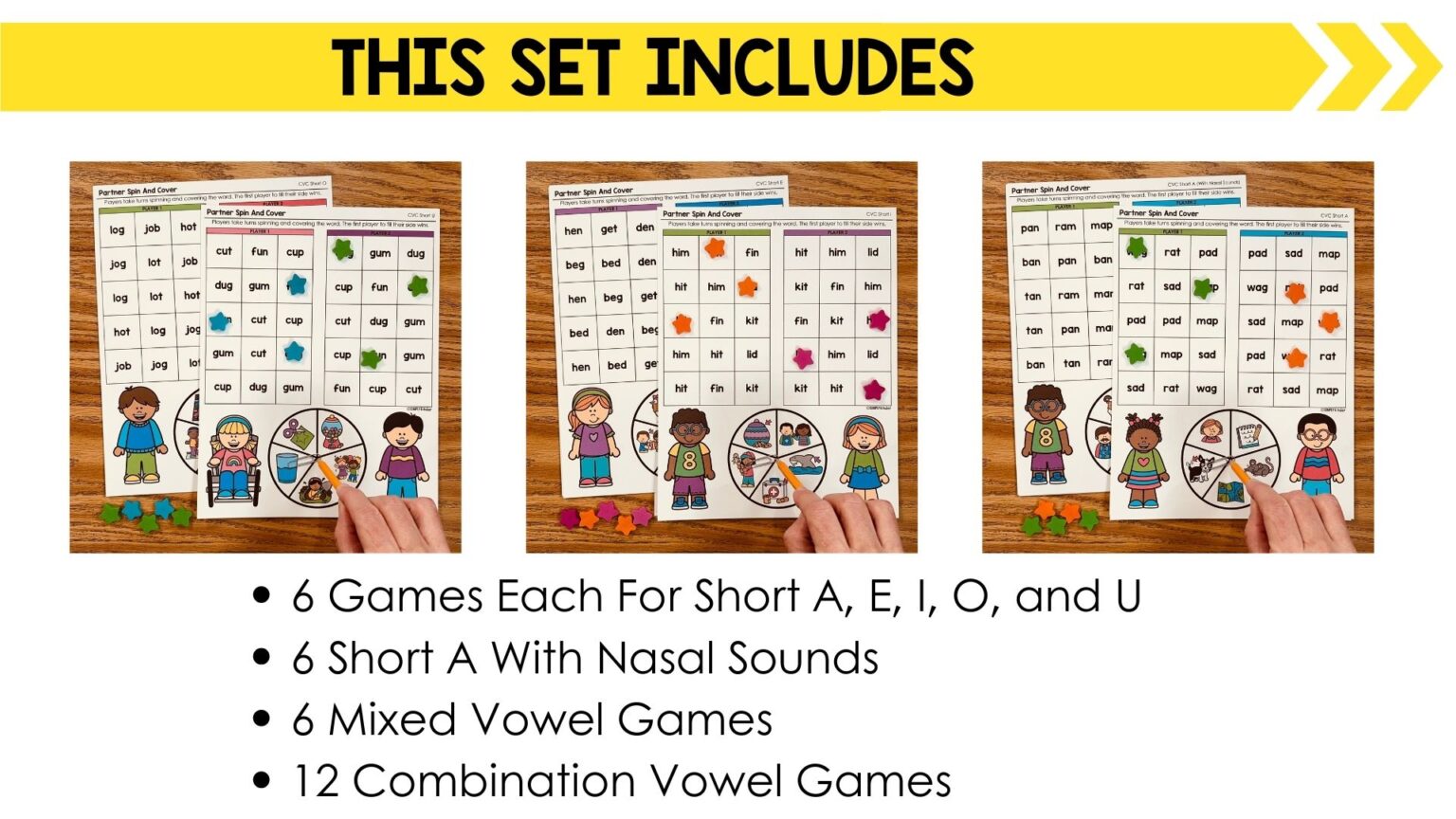 CVC Words Games No-Prep Partner Spin And Cover - Simply Kinder