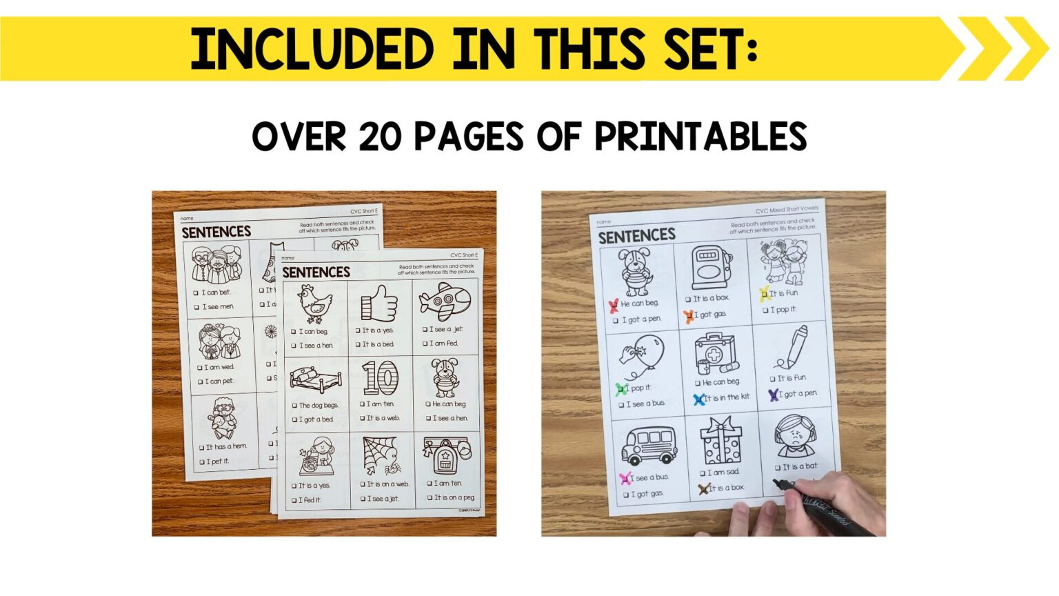 CVC Sentence Worksheets Kindergarten, Morning Work, Centers - Simply Kinder