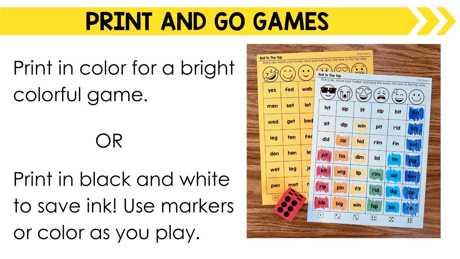 CVC Words Games No-Prep Roll To The Top - Simply Kinder