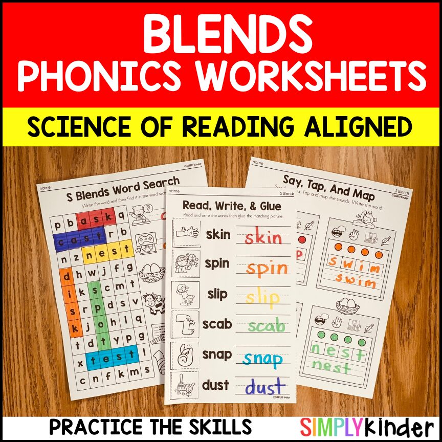 BUNDLE UP* Blends Phonics Worksheets for Kindergarten Science of ...