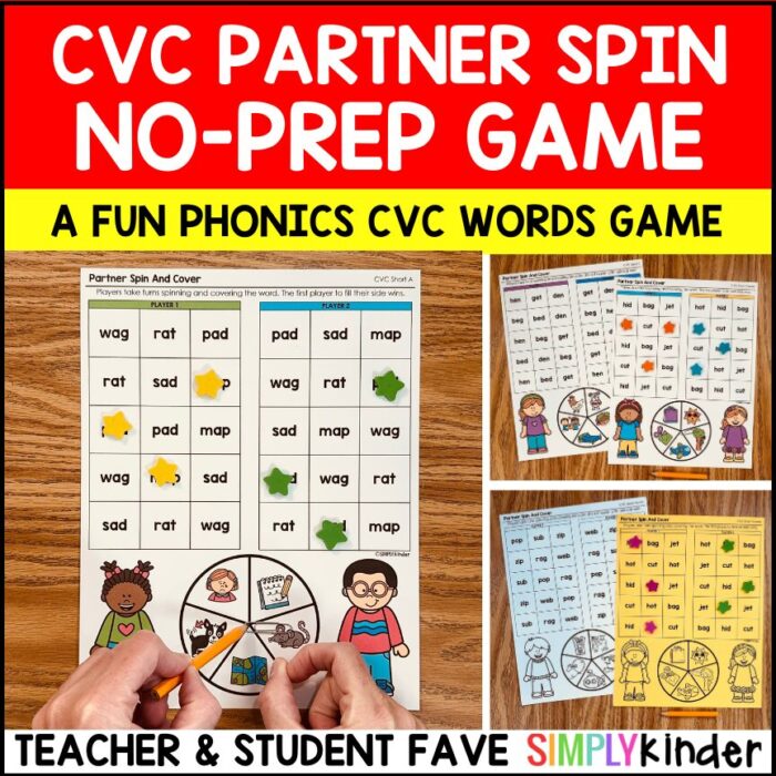 CVC Words Games No-Prep Partner Spin And Cover - Simply Kinder