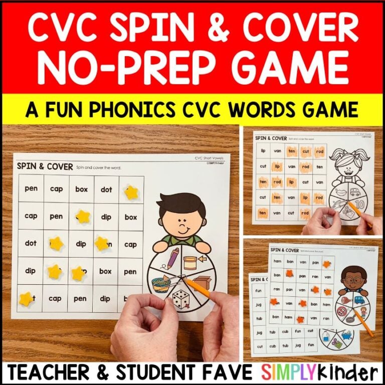 CVC Words Games No-Prep Spin And Cover - Simply Kinder