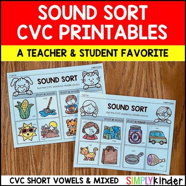 CVC Words Sound Sort Worksheets Kindergarten, Morning Work, Centers ...
