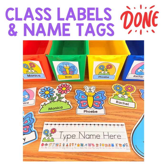 Spring Name Tags Labels Editable, Desk Name Tag Kindergarten - Simply ...