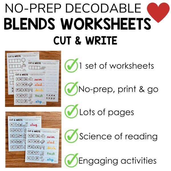Blend Words Cut & Write No-Prep Blends Worksheets for Kindergarten ...
