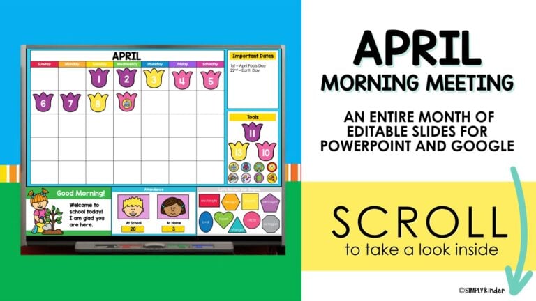 April Morning Meeting Slides for Kindergarten, Editable Daily Digital ...