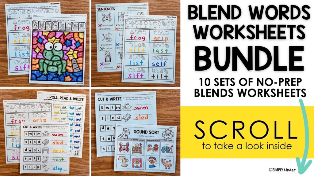 Blend Words No-Prep Worksheets for Kindergarten, Morning Work, Centers ...