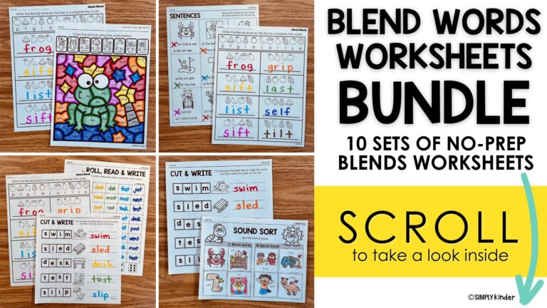 Blend Words No-Prep Worksheets for Kindergarten, Morning Work, Centers ...