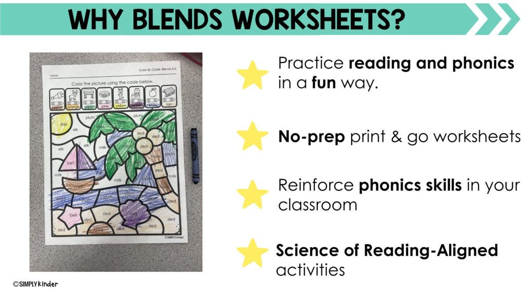 Blend Words Color by Code No-Prep Blends Worksheets for Kindergarten ...