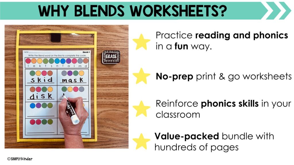Blend Words No-Prep Worksheets for Kindergarten, Morning Work, Centers ...