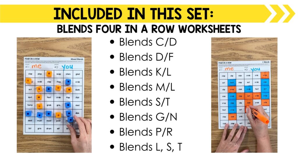 Blend Words Four in a Row No-Prep Blends Worksheets for Kindergarten ...