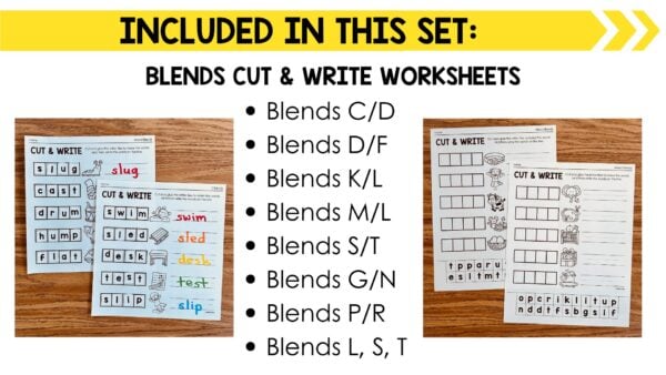 Blend Words Cut & Write No-Prep Blends Worksheets for Kindergarten ...