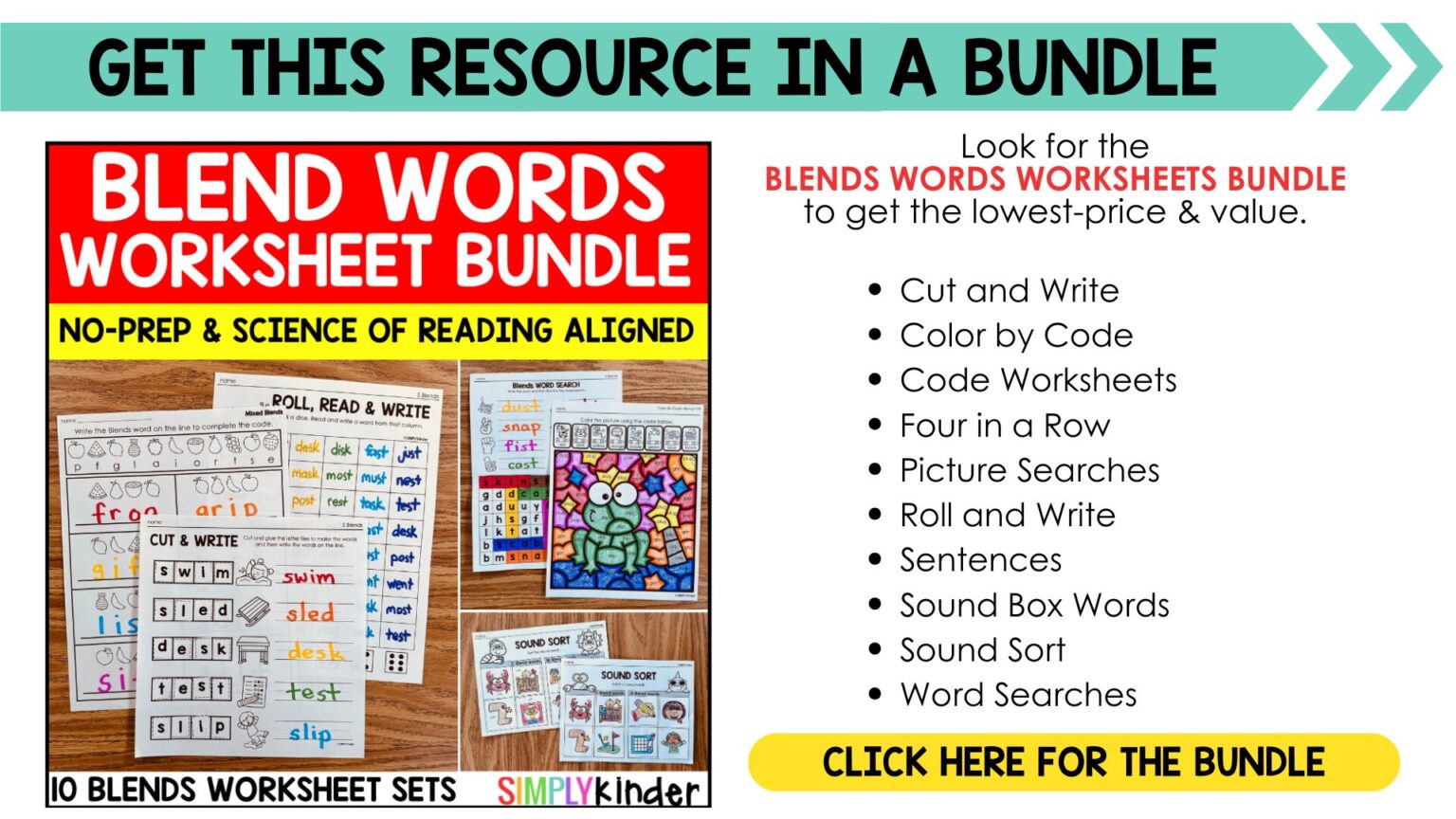 Blend Words Picture Searches No-Prep Blends Worksheets Kindergarten ...