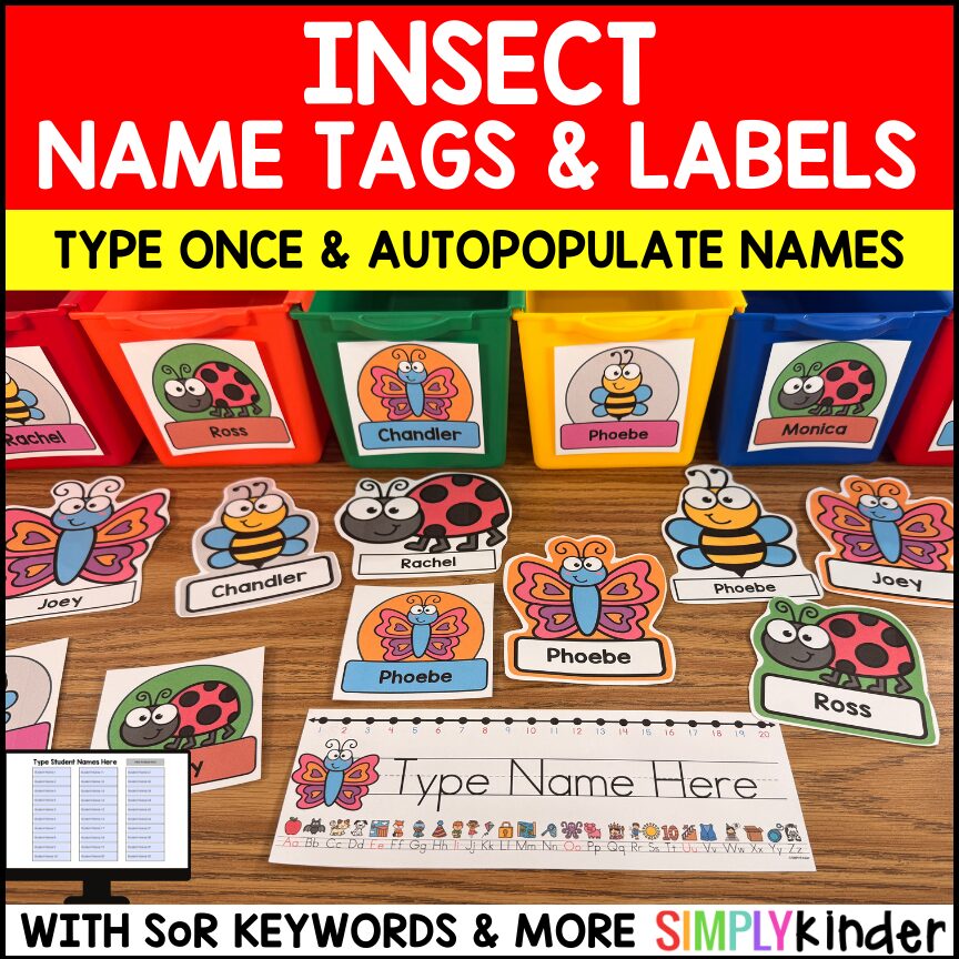 Spring Name Tags Labels Editable, Desk Name Tag Kindergarten - Simply ...