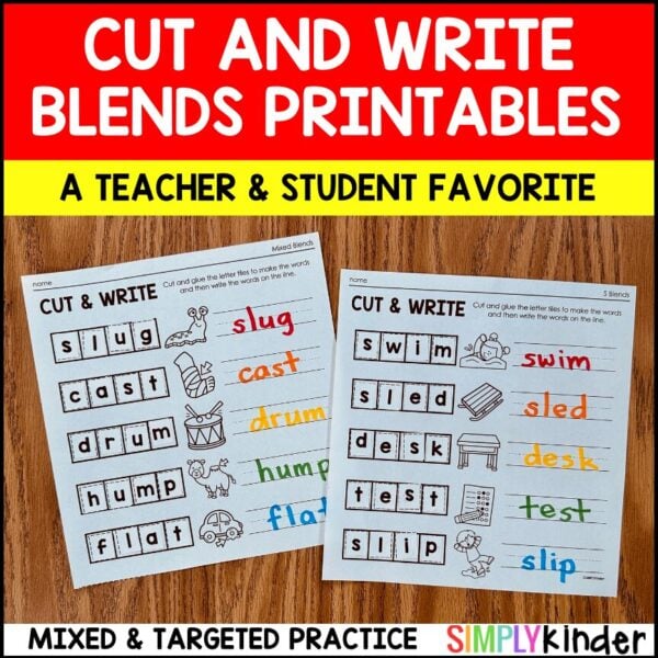 Blend Words Cut & Write No-Prep Blends Worksheets for Kindergarten ...