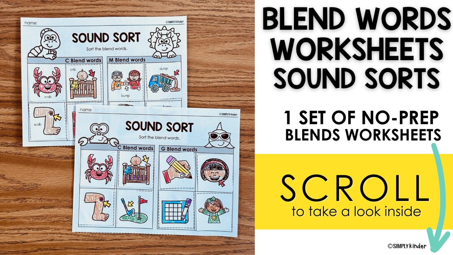 Blend Words Sound Sort No-Prep Blends Worksheets Kindergarten - Simply ...