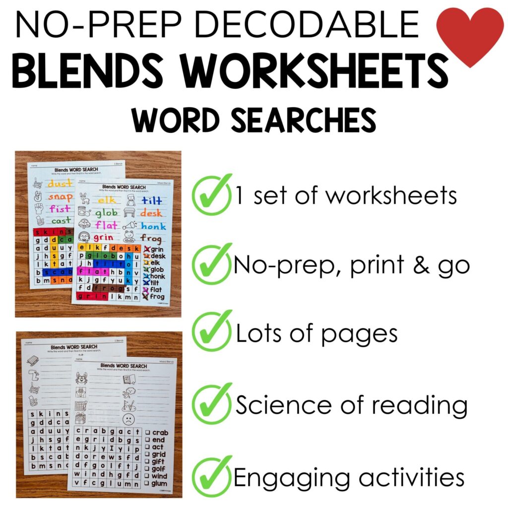 Blend Words Searches Sort No-Prep Blends Worksheets Kindergarten ...
