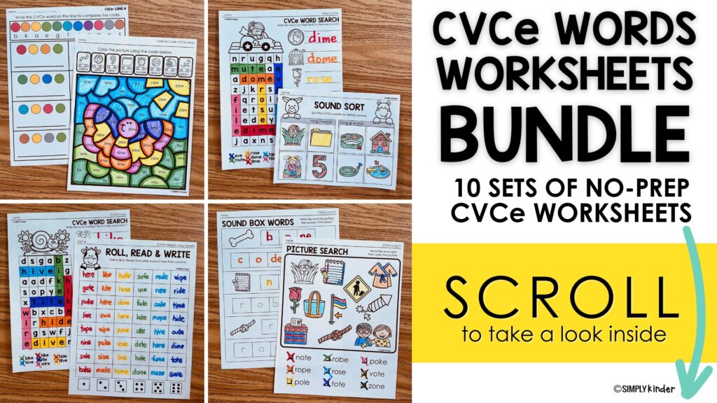 CVCe Words No-Prep Worksheets for Kindergarten, Morning Work, Centers ...