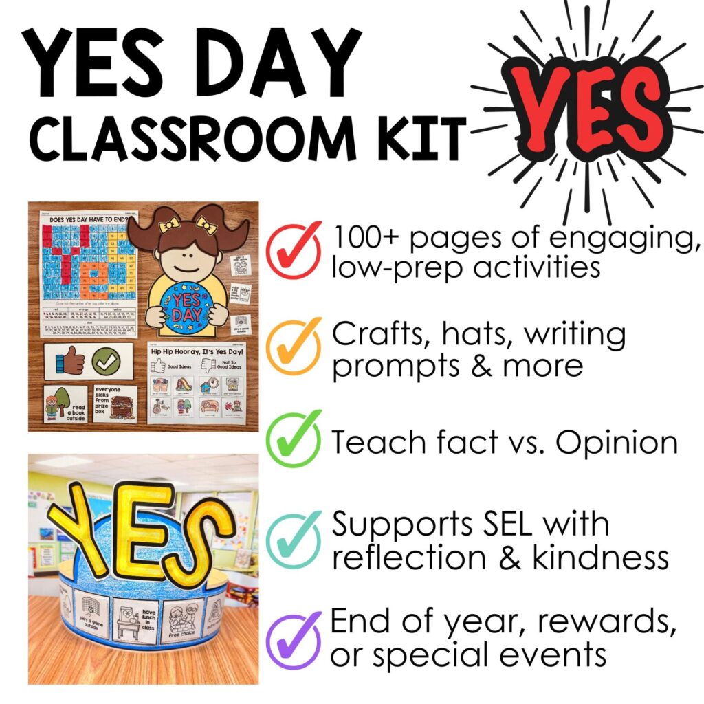 YES Day Classroom Activities Kindergarten: Crafts, Writing, SEL, Hats ...