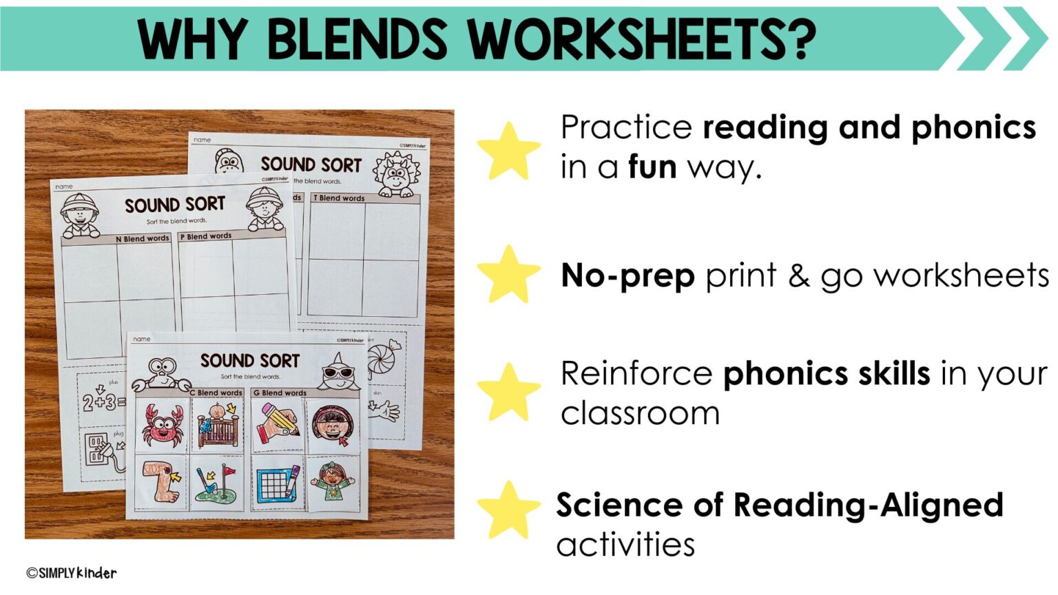 Blend Words Sound Sort No-Prep Blends Worksheets Kindergarten - Simply ...
