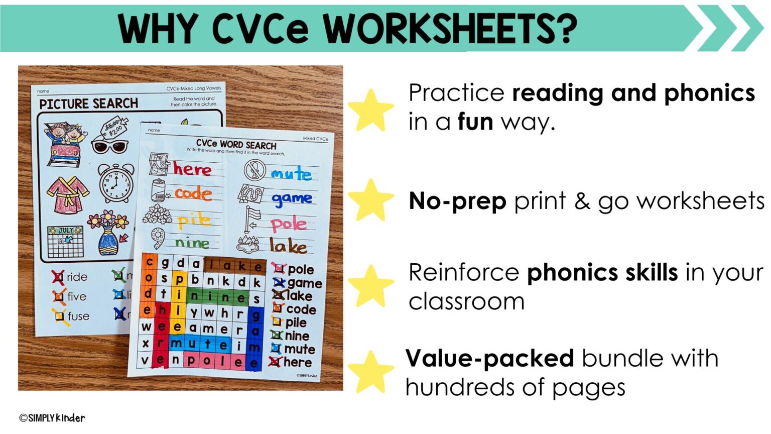 CVCe Words No-Prep Worksheets for Kindergarten, Morning Work, Centers ...
