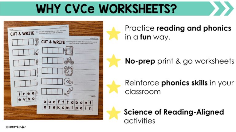 CVCe Words Cut & Write No-Prep Blends Worksheets Kindergarten - Simply ...