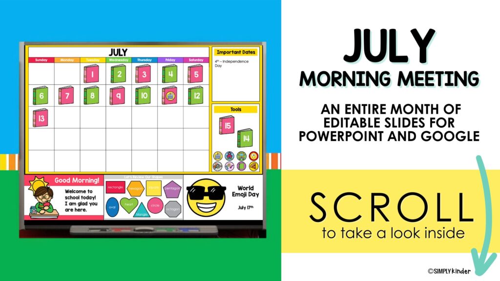 July Morning Meeting Slides for Kindergarten, Editable Daily Digital ...
