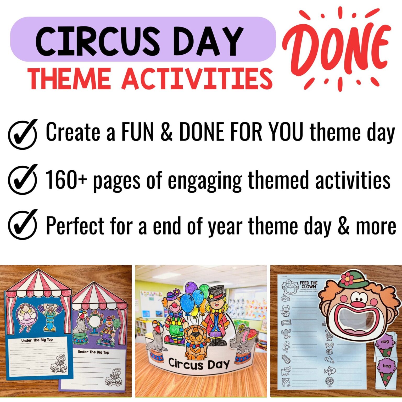 Circus Day Themed Activities for End of the Year: Crafts, Hats, and ...
