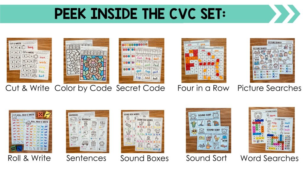 Phonics No-Prep Worksheets for Kindergarten Bundle: CVC, Blends, CVCe ...
