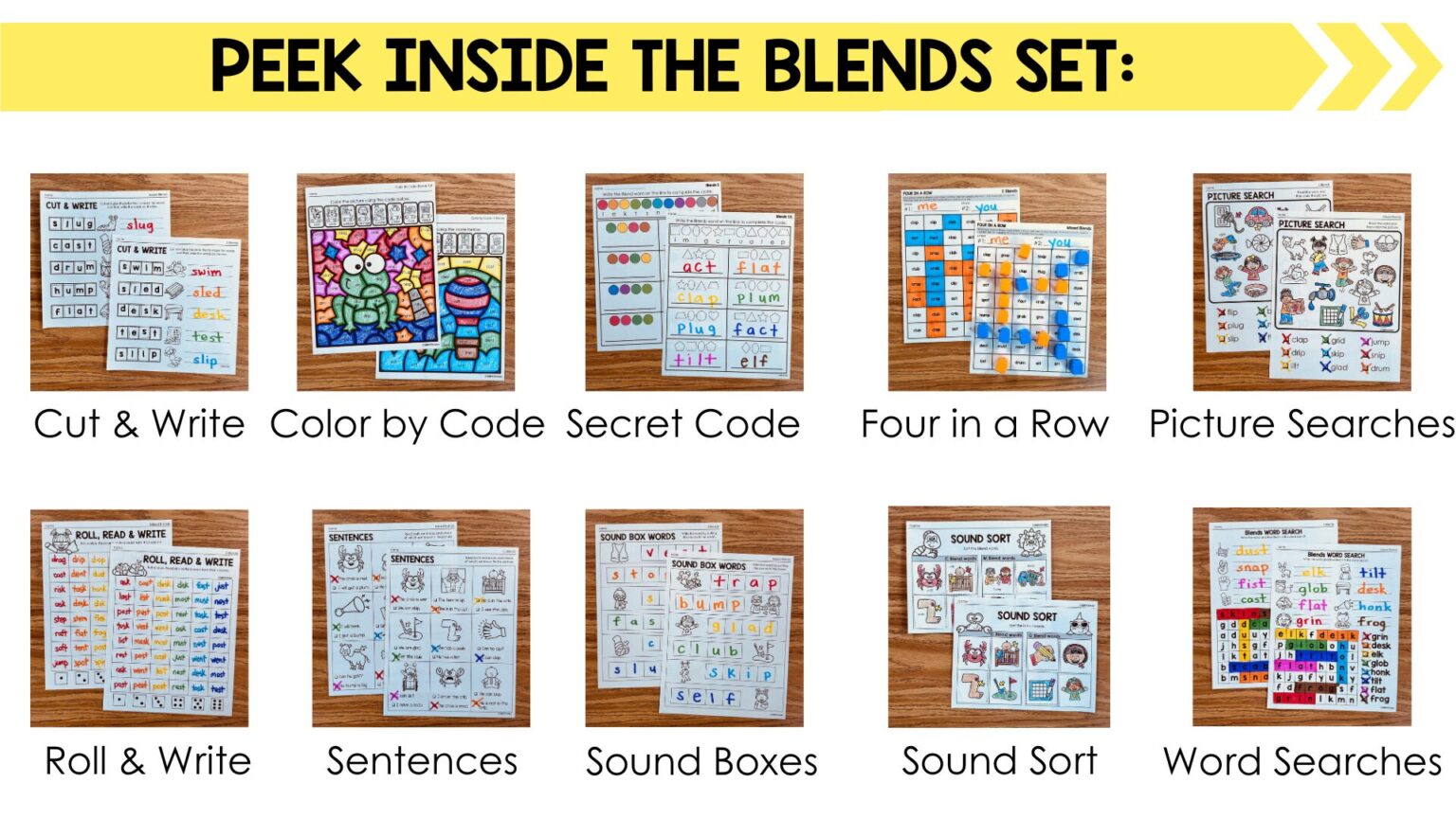 Phonics No-Prep Worksheets for Kindergarten Bundle: CVC, Blends, CVCe ...