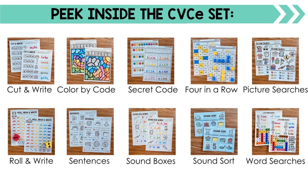 Phonics No-Prep Worksheets for Kindergarten Bundle: CVC, Blends, CVCe ...