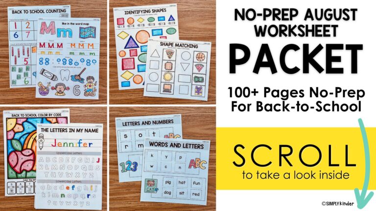 August No Prep Kindergarten Back to School Literacy & Math Activities ...
