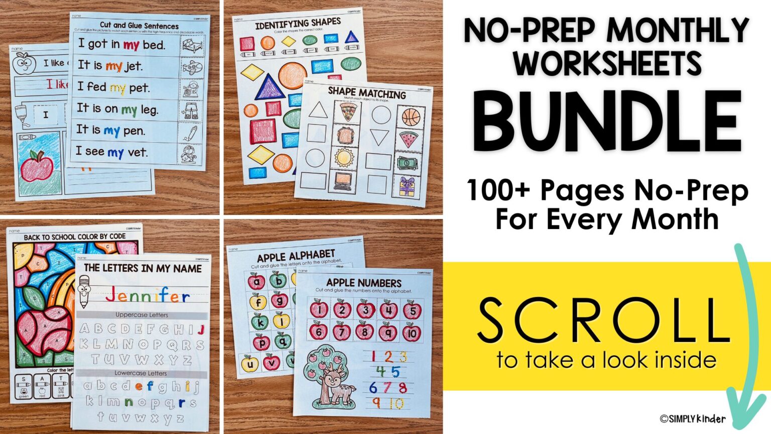 No Prep Kindergarten Back to School Literacy & Math Activities Packet ...