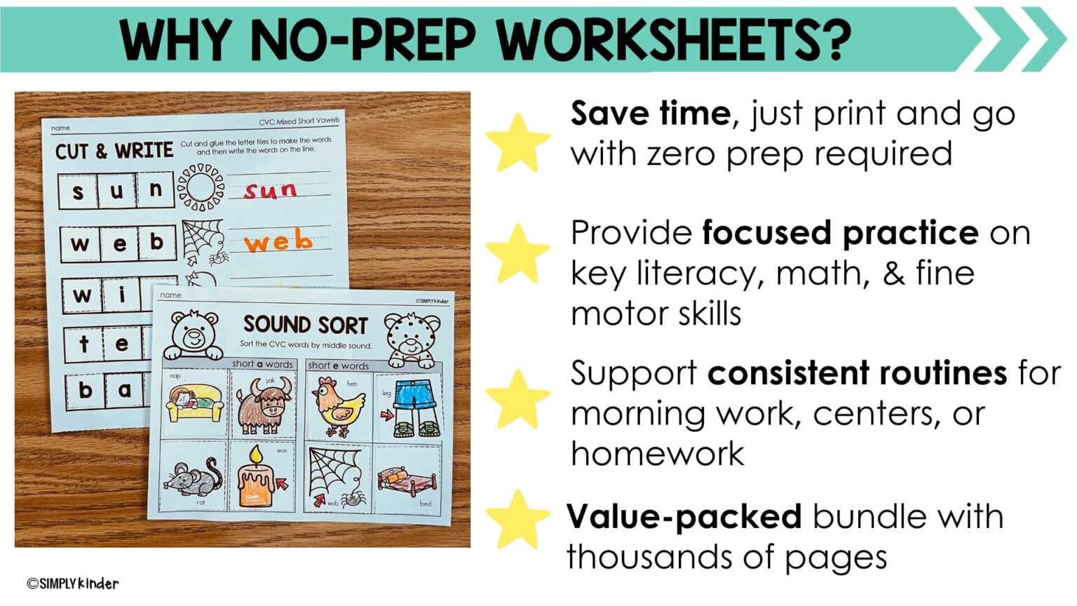 No Prep Kindergarten Back to School Literacy & Math Activities Packet ...