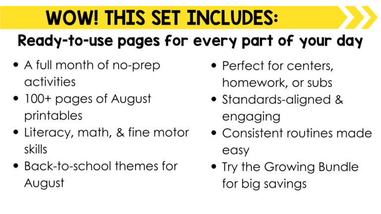August No Prep Kindergarten Back to School Literacy & Math Activities ...