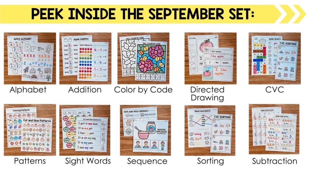 No Prep Kindergarten Back to School Literacy & Math Activities Packet ...