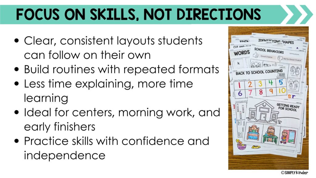 No Prep Kindergarten Back to School Literacy & Math Activities Packet ...