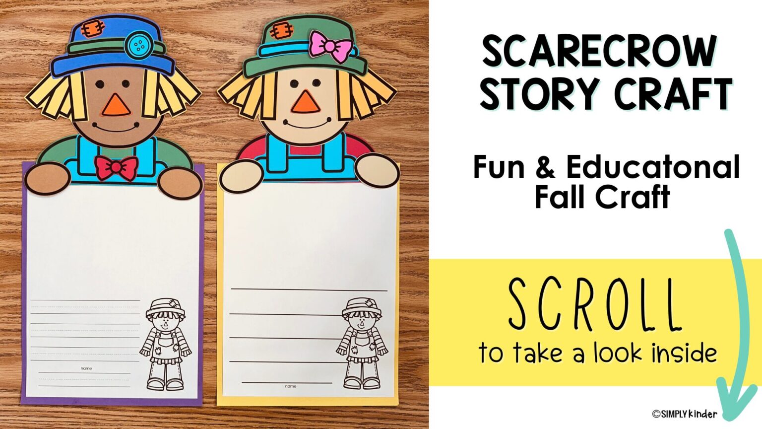 Scarecrow Craft for Fall, Kindergarten Writing Craftivity & Bulletin ...