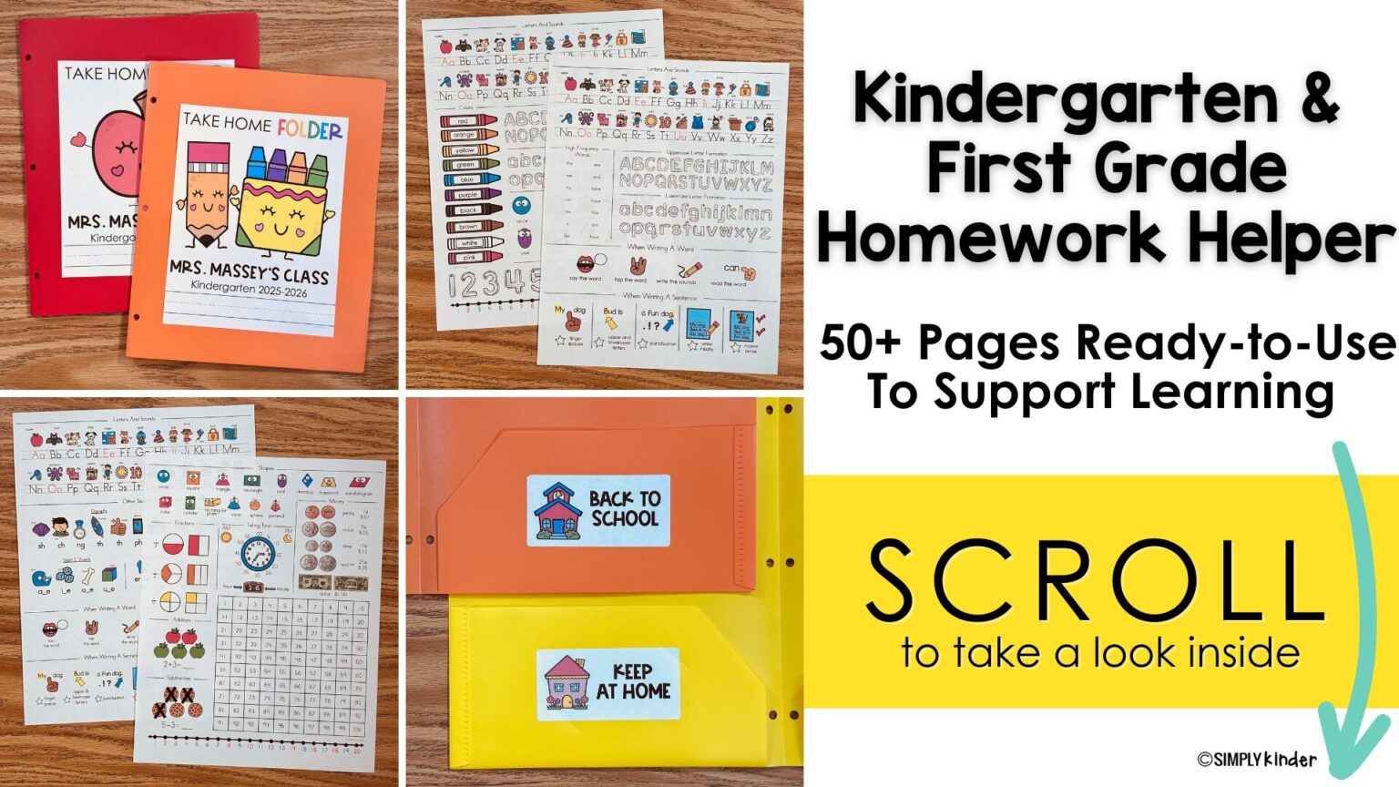 Kindergarten & First Grade Homework Helper, ELA & Math, Editable ...