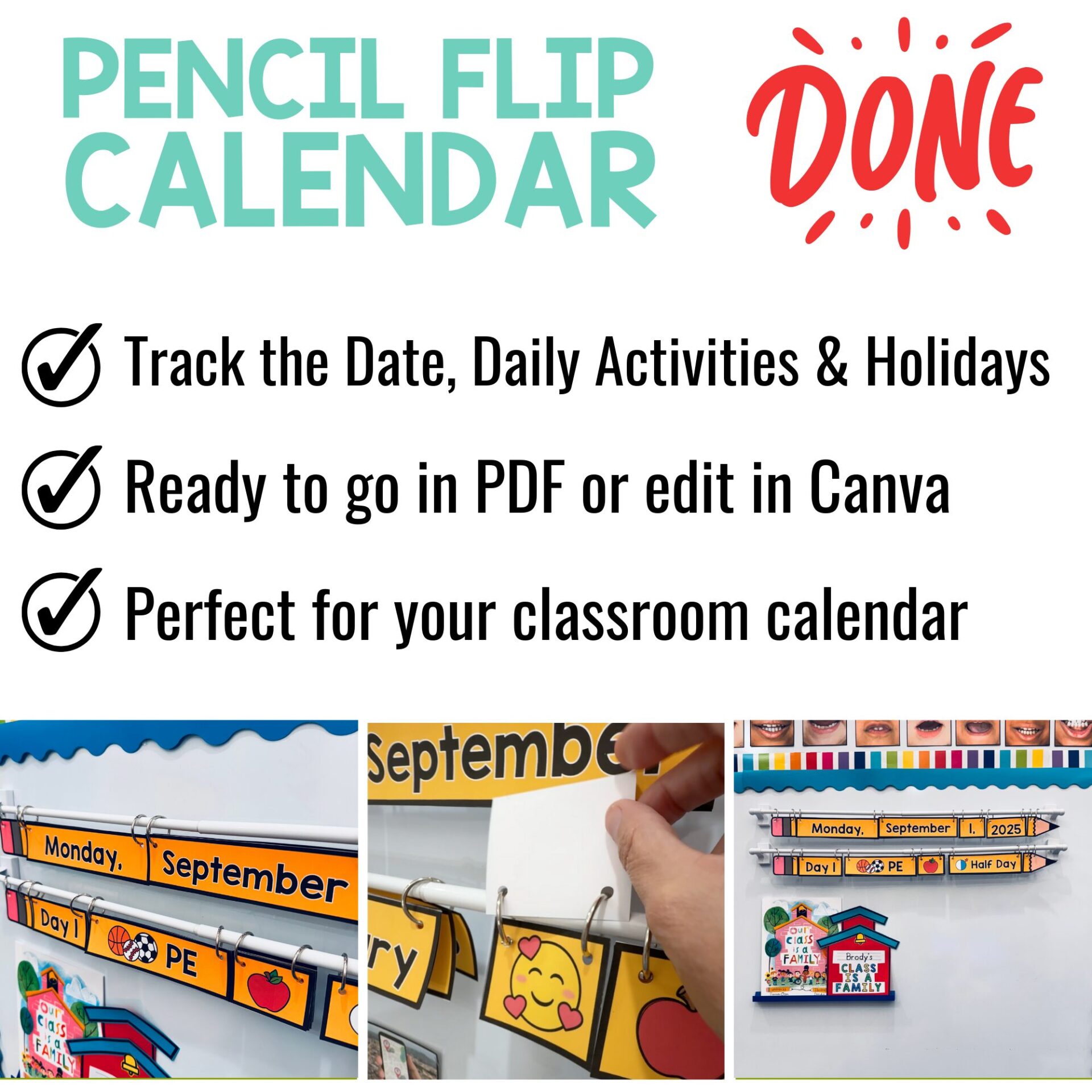 Pencil Flip Editable Calendar for Classroom Decor, Classroom Flip ...