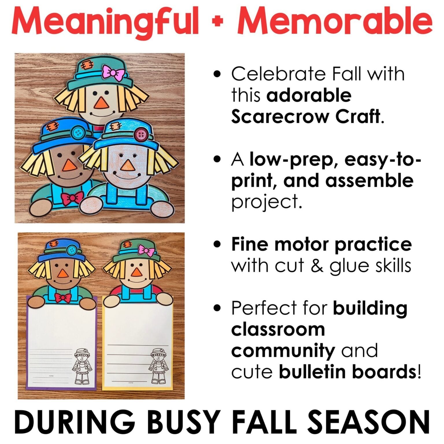 Scarecrow Craft for Fall, Kindergarten Writing Craftivity & Bulletin ...