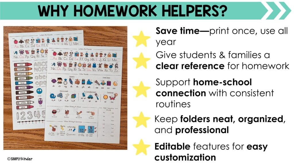 Kindergarten & First Grade Homework Helper, ELA & Math, Editable ...