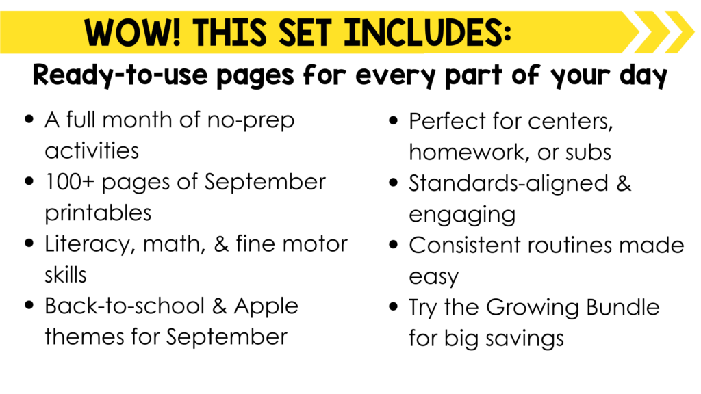 September No Prep Kindergarten Back to School Literacy & Math ...