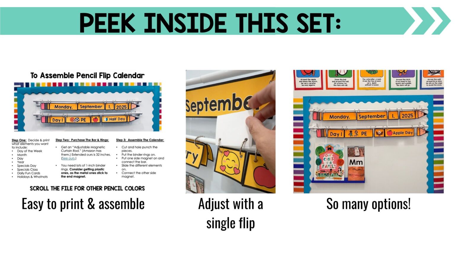 Pencil Flip Editable Calendar for Classroom Decor, Classroom Flip ...