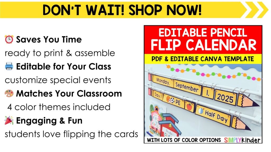 Pencil Flip Editable Calendar for Classroom Decor, Classroom Flip ...